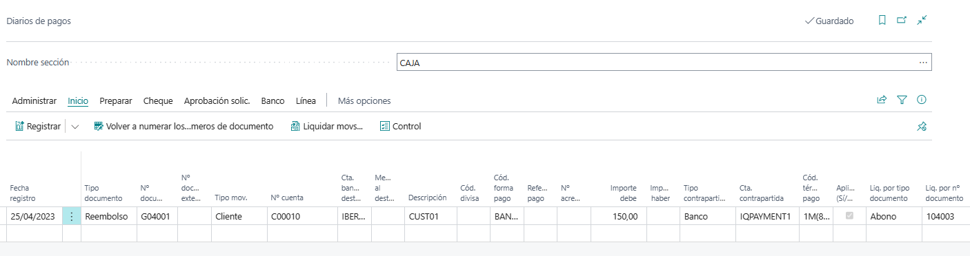 Registro de un pago desde líneas de diario - InnoQubit Docs