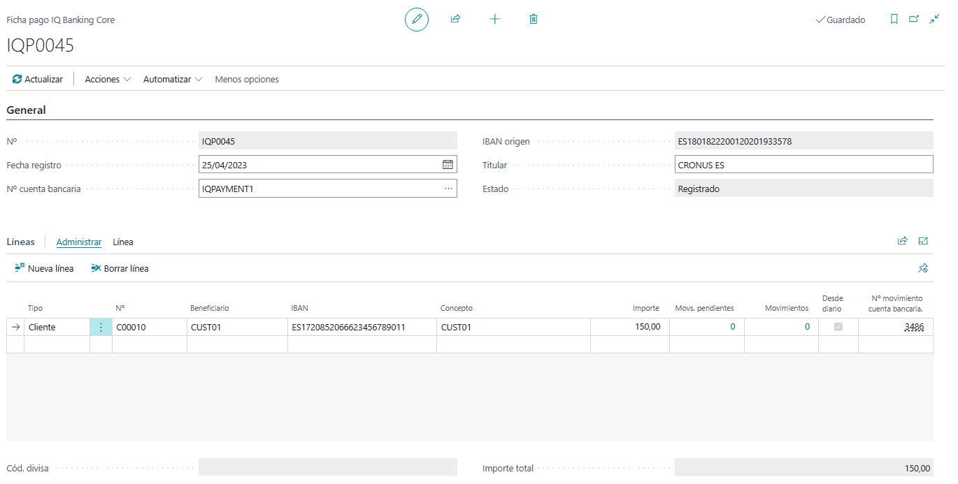 Registro de un pago desde líneas de diario - InnoQubit Docs