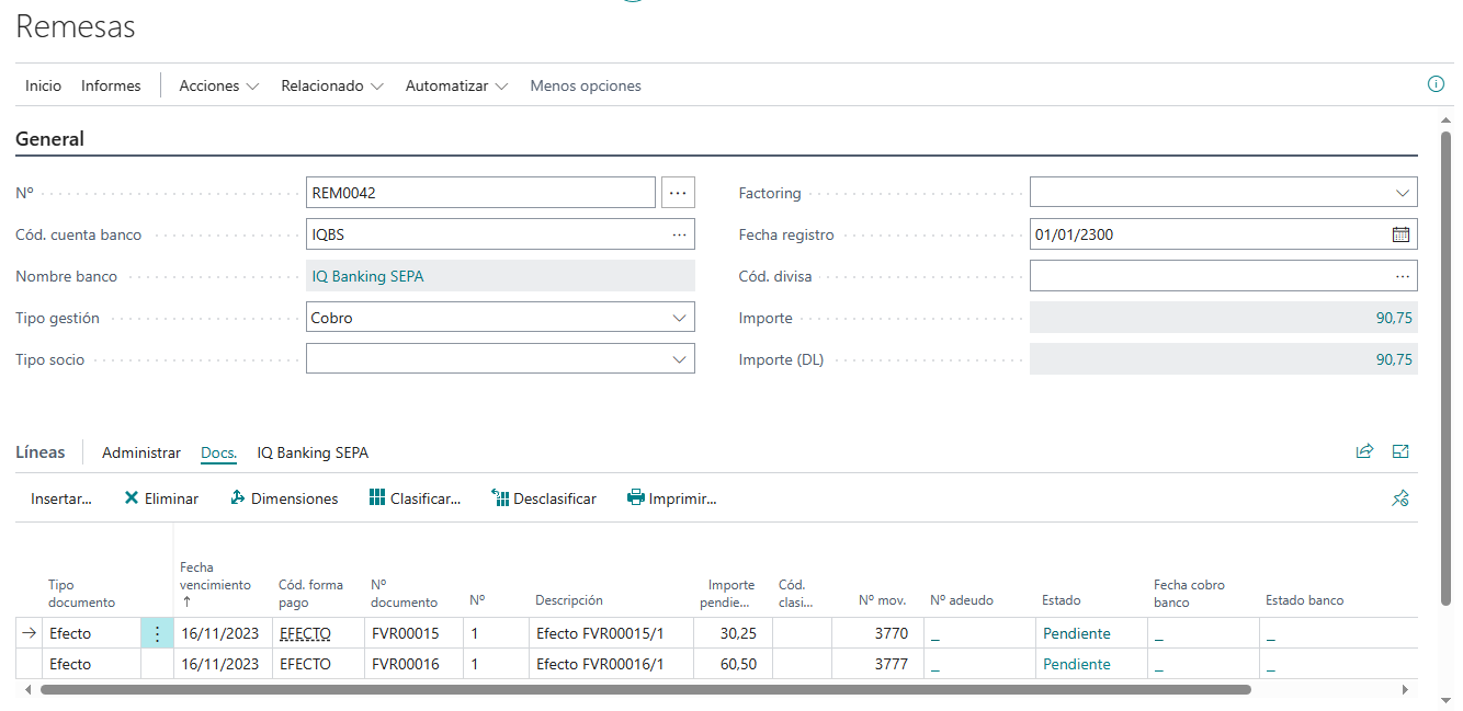 Registro de débitos en una remesa - InnoQubit Docs