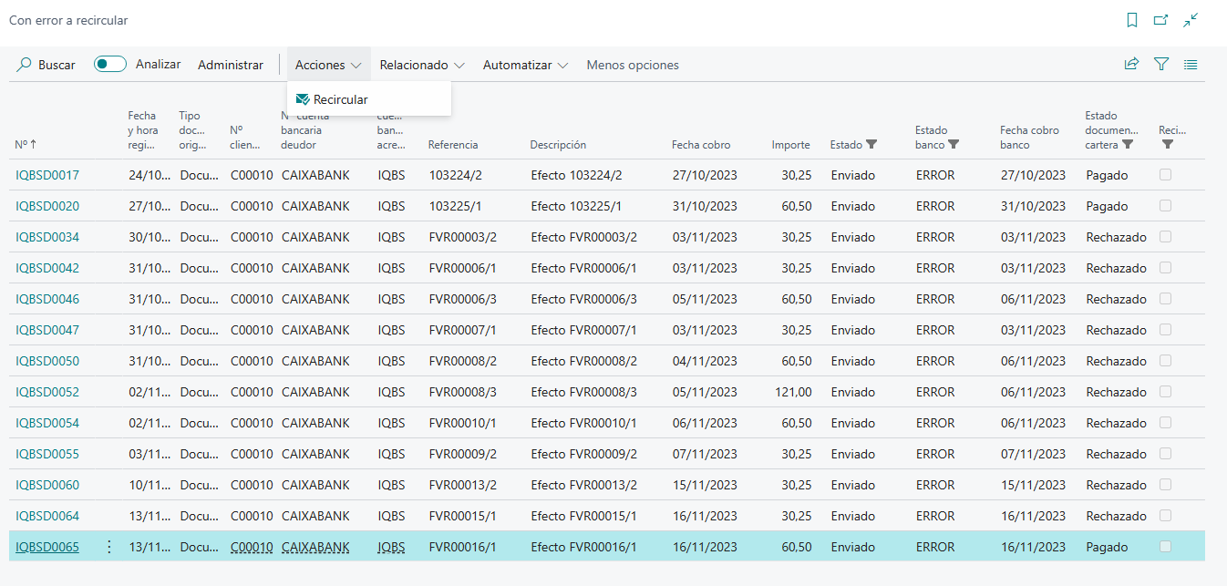 Recirculación de un débito en una remesa cerrada - InnoQubit Docs