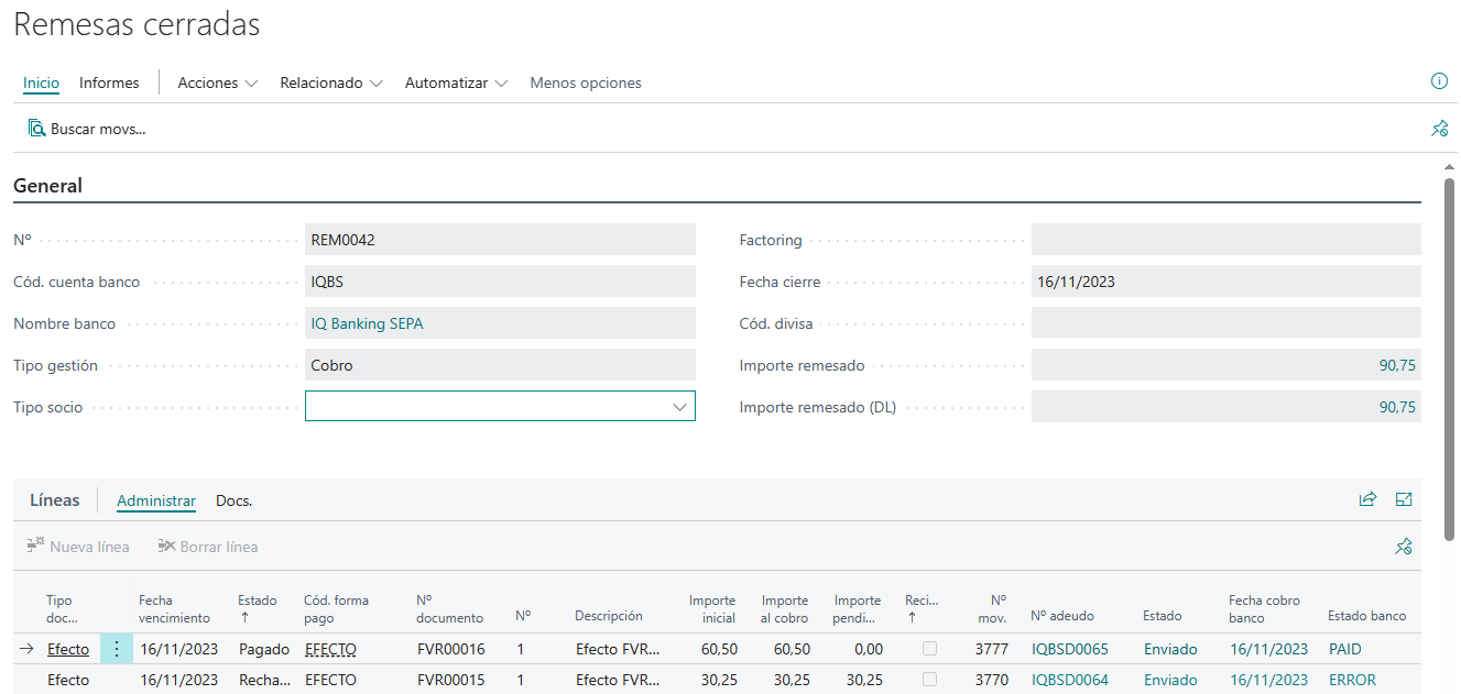 Liquidación total de un débito en una remesa registrada - InnoQubit Docs
