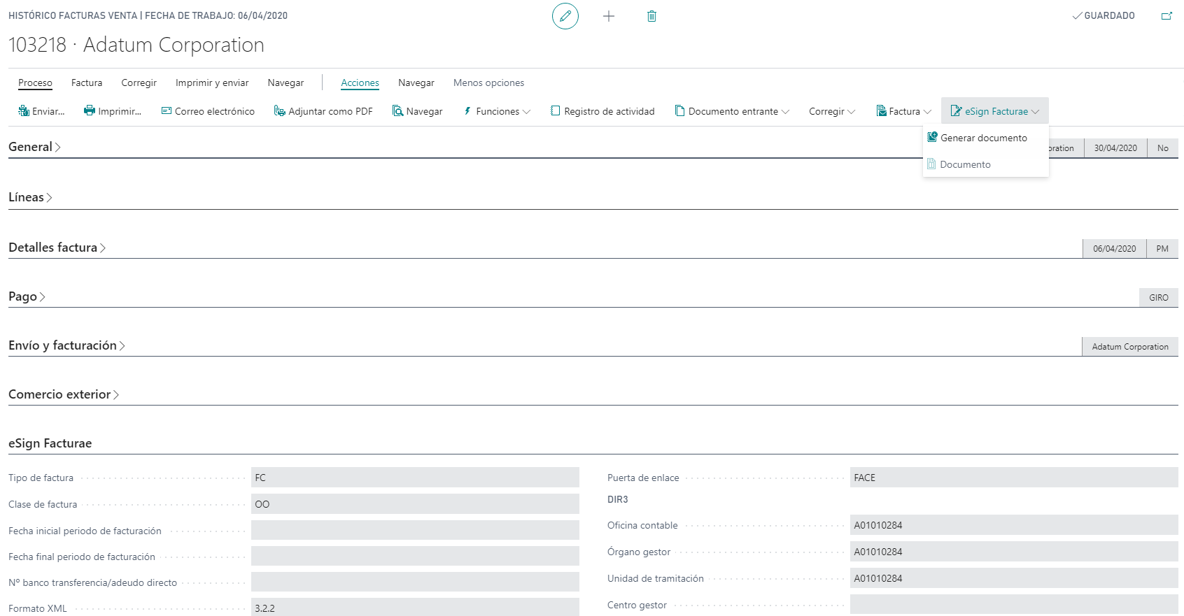 Creación de un documento Facturae desde una factura de venta - InnoQubit Docs