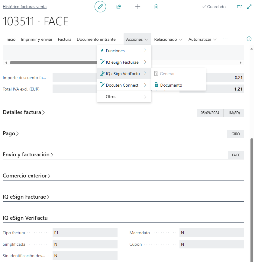 Creación de un documento VeriFactu desde una factura de venta - InnoQubit Docs